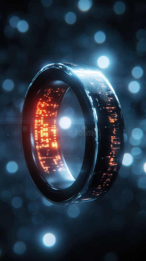 Futuristic Glowing Ring with Digital Patterns and Lights Stock ...