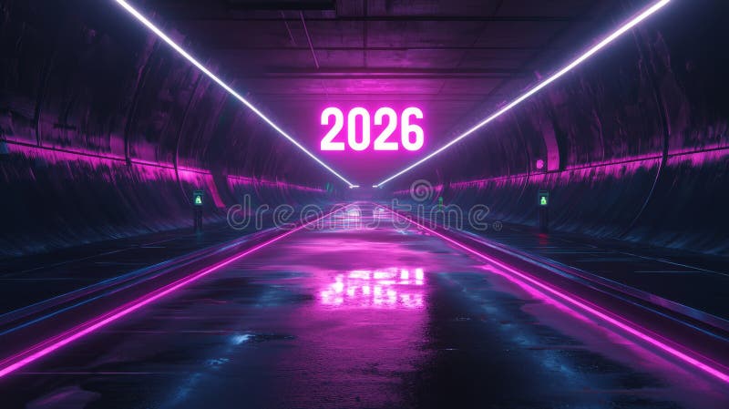 Futuristic Glowing Road 2026 Written Neon Sci Fi Style Background New ...