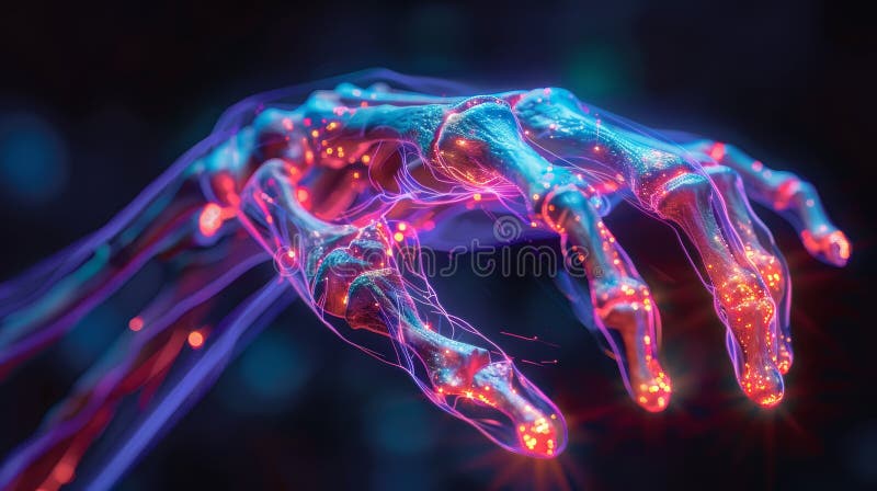 Futuristic Glowing Robotic Hand with Neon Lights. Concept of Advanced ...