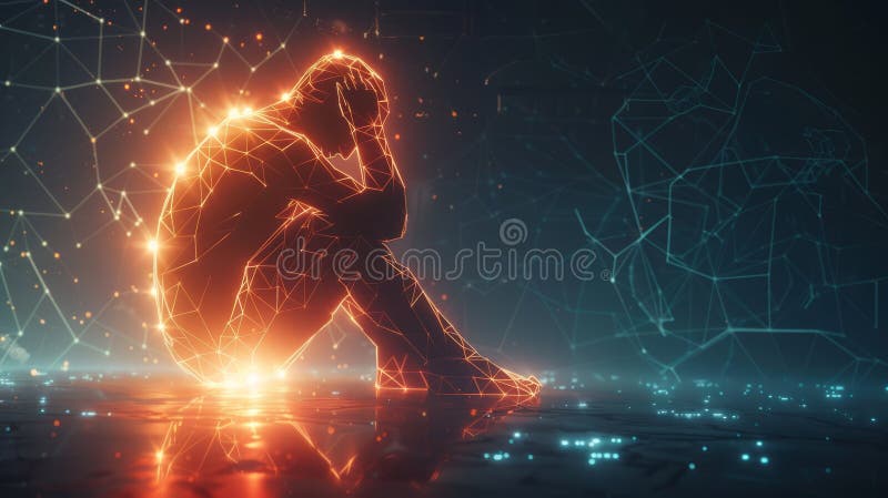 Futuristic Glowing Seated Thoughtful Digital Man of 3d Backlit ...