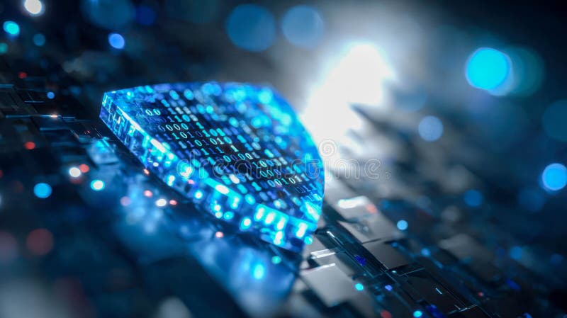 Futuristic Glowing Shield Made of Binary Code, Symbolizing ...