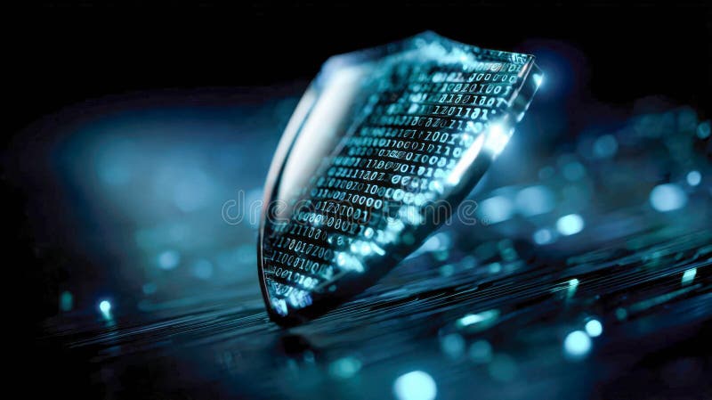Futuristic Glowing Shield Made of Binary Code, Symbolizing ...