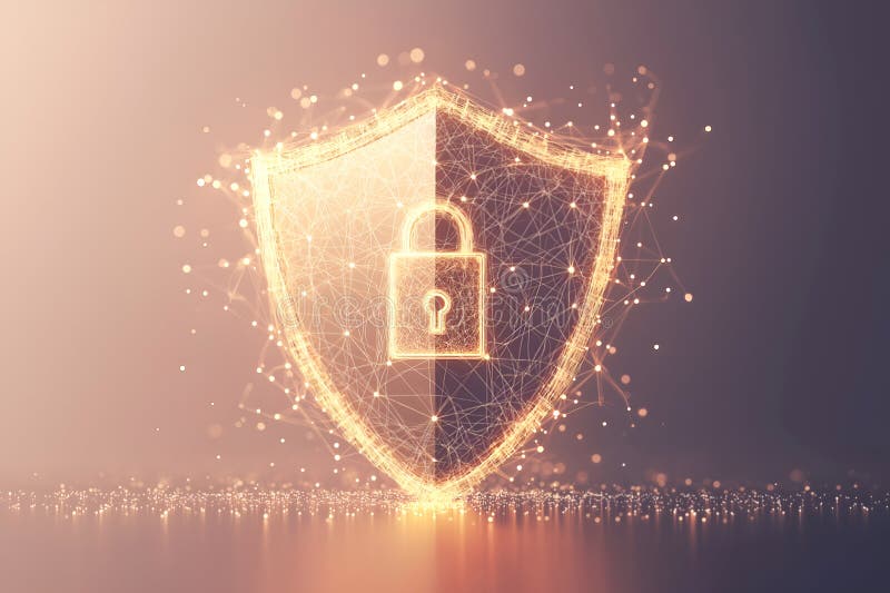 Futuristic Glowing Shield Made of Connected Points and Lines, Digital ...