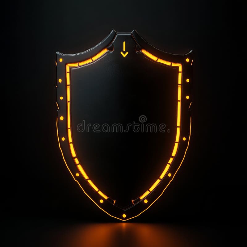 Futuristic Glowing Shield with Neon Lights on Dark Background for Sci ...