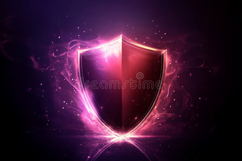 Futuristic Glowing Shield with Neon Lights and Sparkling Effects on a ...