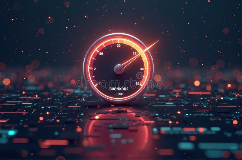 Futuristic Glowing Speedometer on Digital Circuit Board Background ...