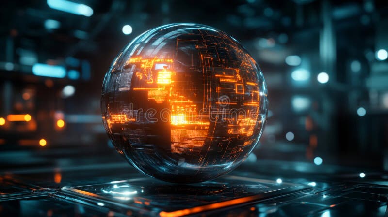 Futuristic Glowing Sphere with Circuit Technology Design Stock ...