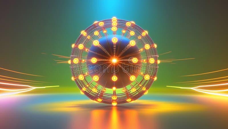 Futuristic Glowing Sphere with Connected Nodes and Light Trails in ...