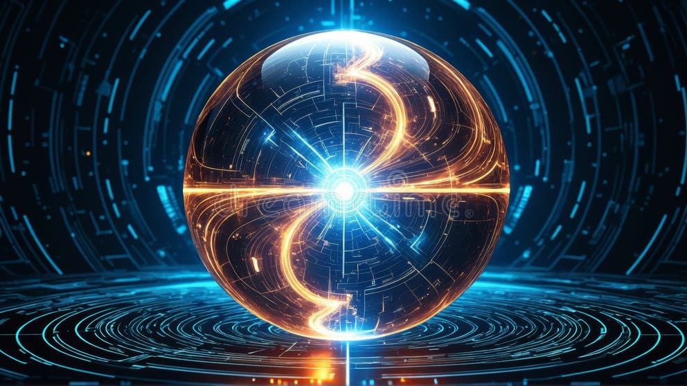 Futuristic Glowing Sphere with Digital Circuits in a Cybernetic ...