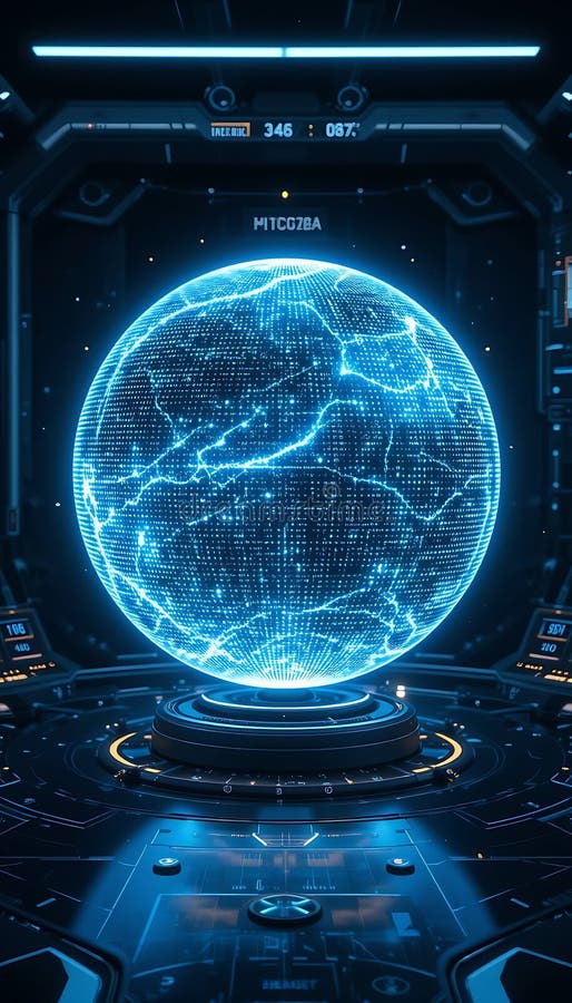 Futuristic Glowing Sphere Display in Advanced Technology Control Room ...