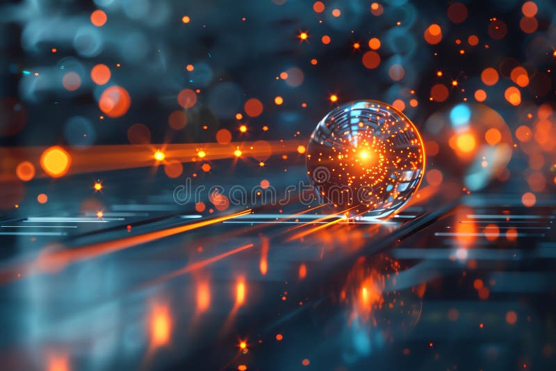 Futuristic Glowing Sphere with Light Trails and Bokeh Background ...