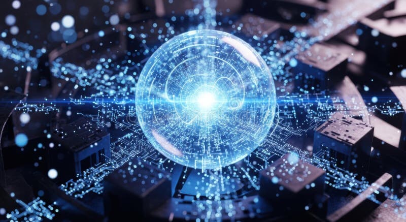 Secure Digital Network Protection Quantum Encryption Futuristic Data Flow Cybersecurity Sphere ...