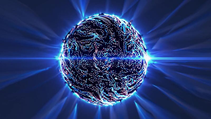 Futuristic Glowing Sphere Rotating in Space with Light Rays Emanating ...