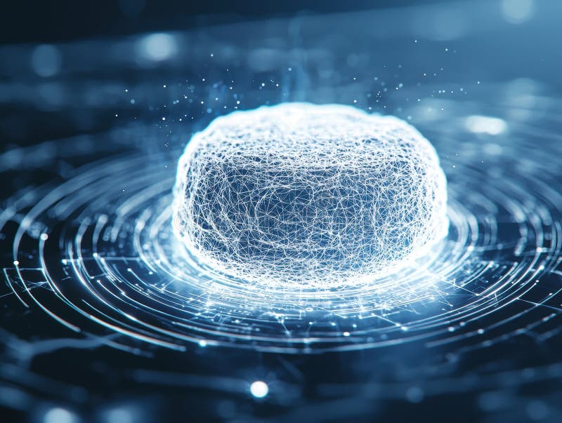 Futuristic Glowing Sphere Surrounded by Digital Lines and Particles in ...