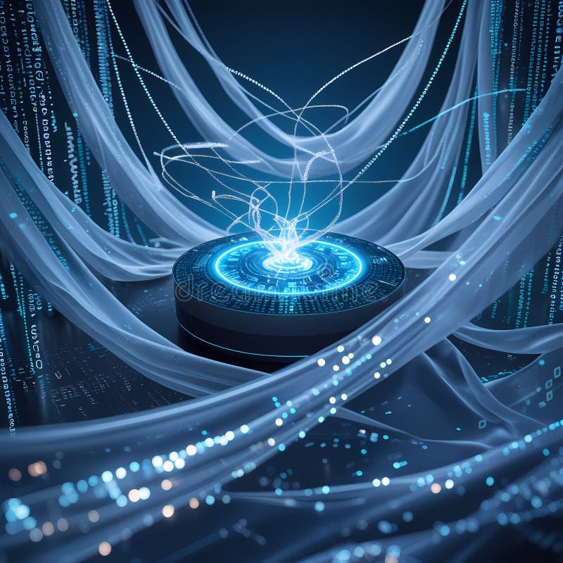 Futuristic Glowing Sphere Surrounded by Flowing Digital Data Streams ...