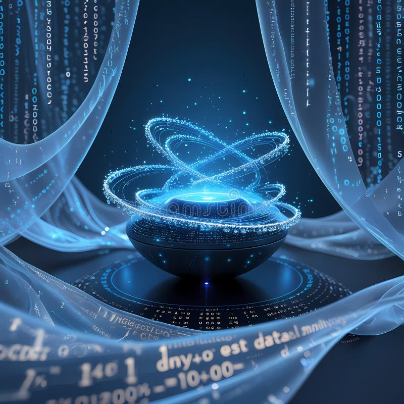 Futuristic Glowing Sphere Surrounded by Flowing Digital Data Streams ...
