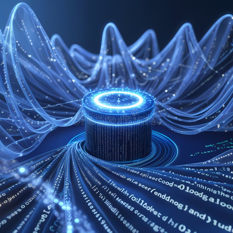 Futuristic Glowing Sphere Surrounded by Flowing Digital Data Streams ...