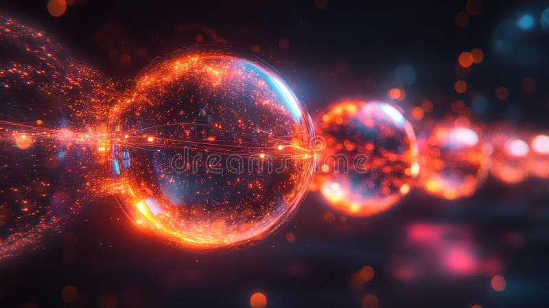 Futuristic Glowing Spheres Create an Abstract Concept of Interlinked ...