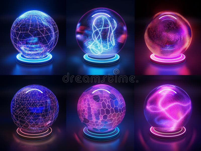Futuristic Glowing Spheres with Neon Lights Stock Photo - Image of ...
