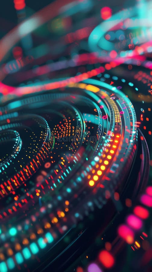 Futuristic Glowing Spiral Patterns with Vibrant Digital Colors Stock ...