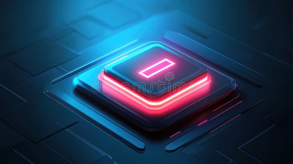Futuristic Glowing Square Chip with Neon Lights on a Dark Background ...