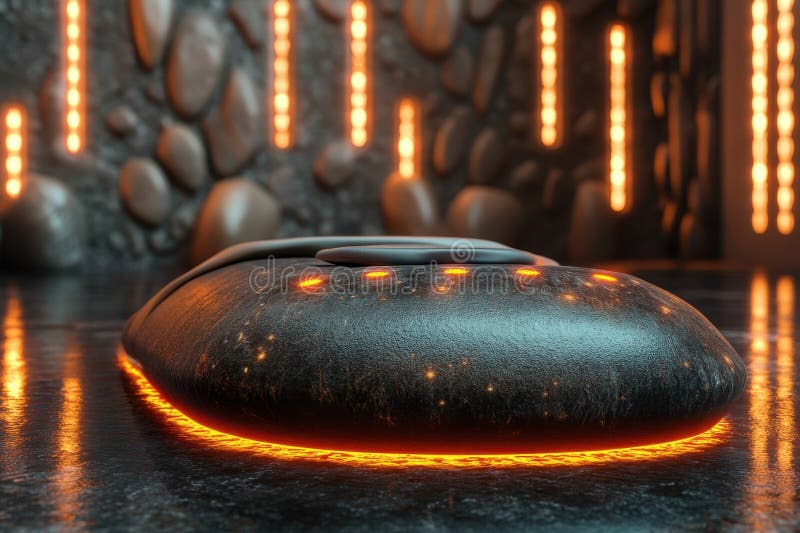 Futuristic Glowing Stone in a Modern Architectural Space with Light ...