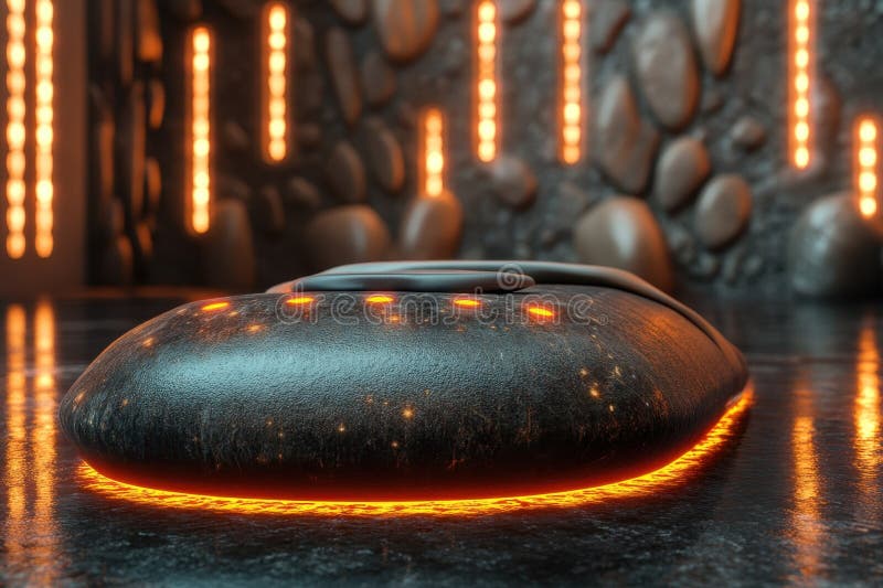 Futuristic Glowing Stone in a Modern Architectural Space with Light ...