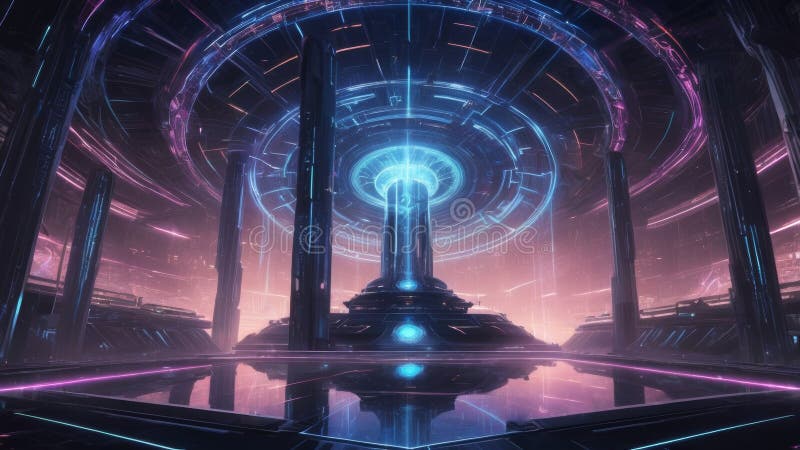 Futuristic Glowing Structure with Blue and Pink Neon Lights Stock ...