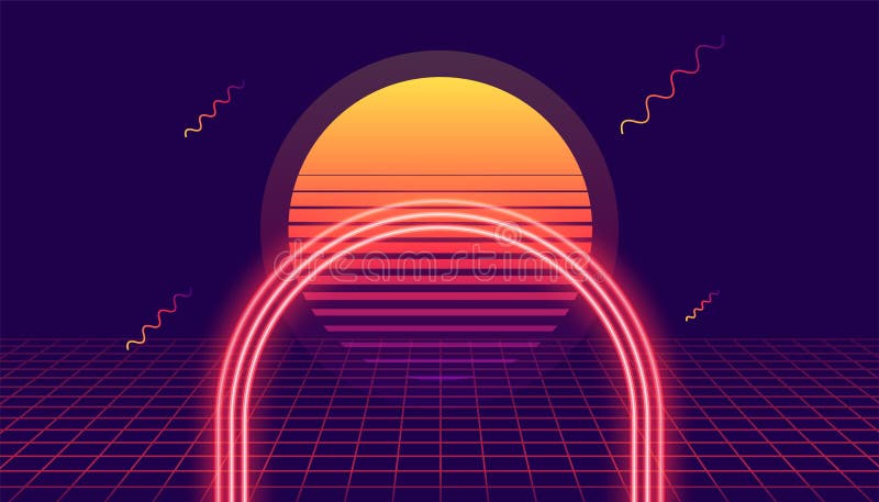 Futuristic Glowing Synth Lines Background with Sunset Design Stock ...