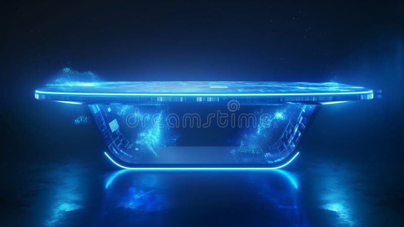 Futuristic Glowing Table in Dark Room Stock Photo - Image of tech ...