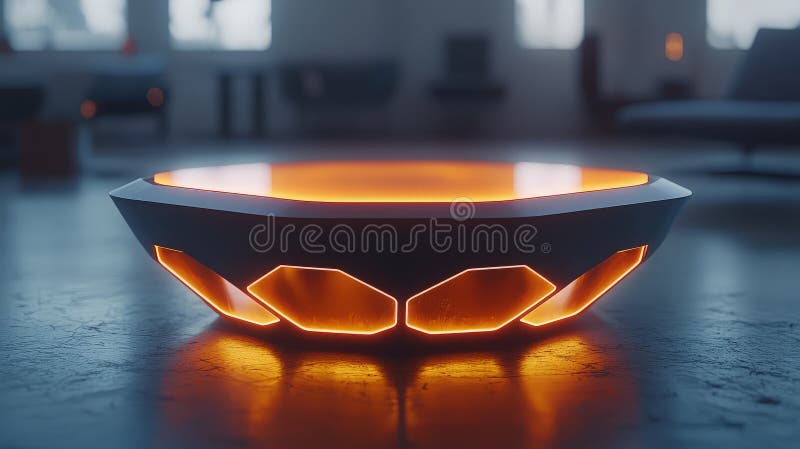 Futuristic Glowing Table in Modern Interior Stock Illustration ...