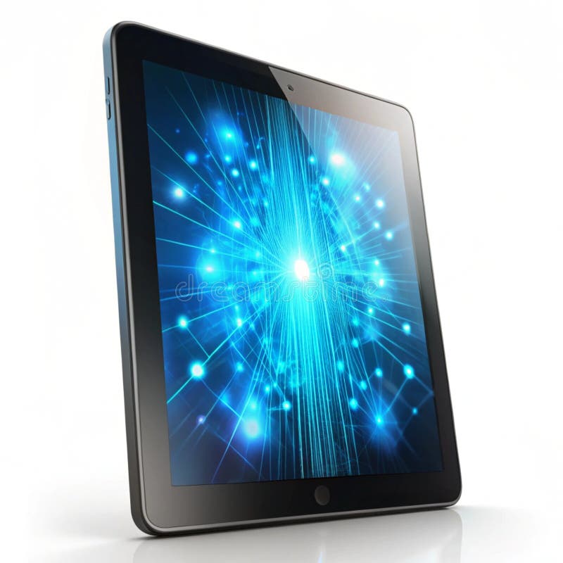 Glowing Tablet Screen with Animated Digital Wallpaper Stock ...