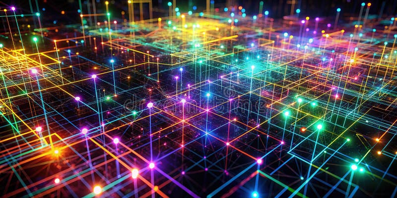 A Futuristic Glowing Techno Grid Network Abstract Digital Art ...