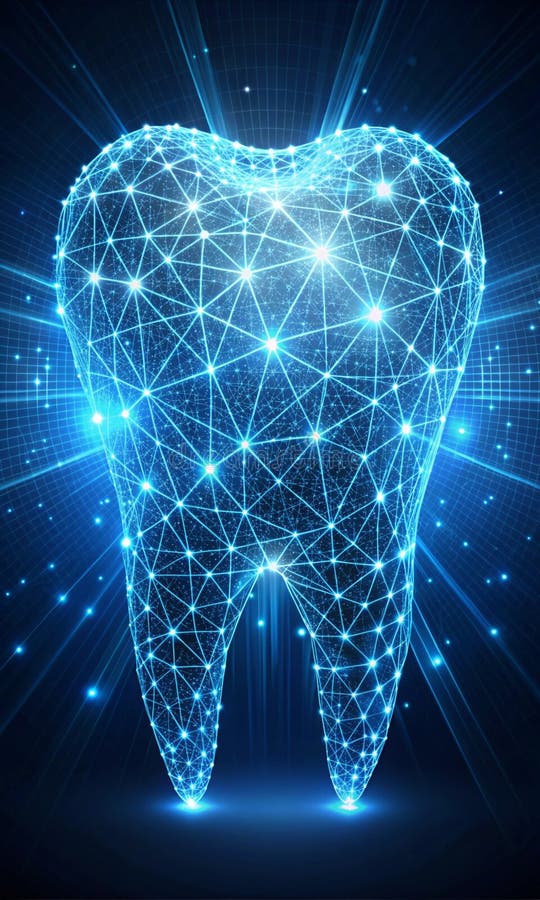 Futuristic Glowing Tooth Constructed with a Digital Network Grid ...