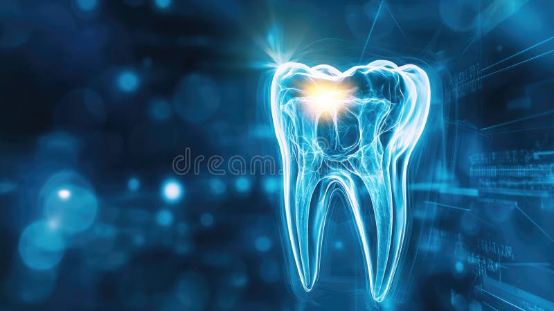 Futuristic Glowing Tooth with Digital Elements and Blue Light ...