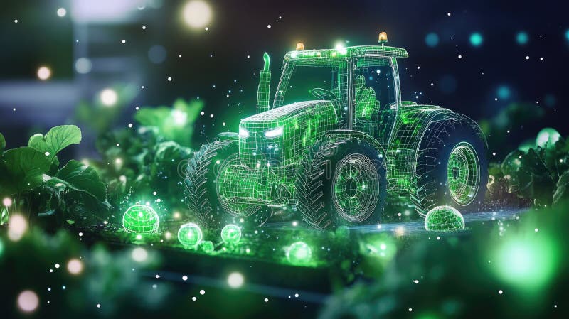 Futuristic Glowing Tractor in Digital Green Environment Stock Image - Image of digitalfarming ...
