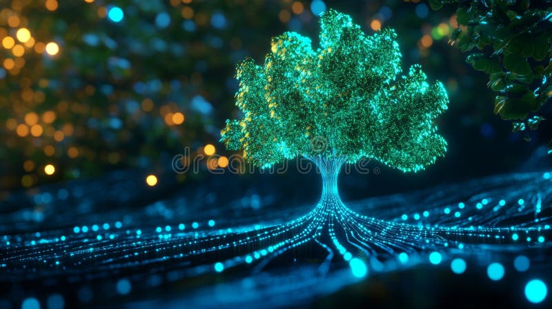 Glowing Digital Tree Merging Tech Nature Stock Photos - Free & Royalty ...