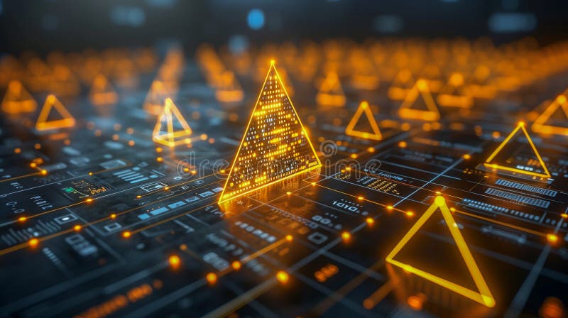 Futuristic Glowing Triangles in a Digital Network Stock Illustration ...