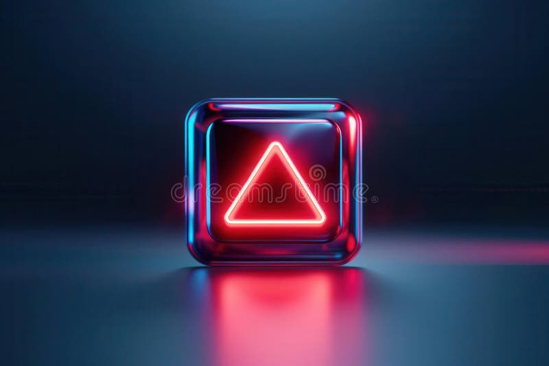 Futuristic Glowing Triangular Icon with Neon Red Lights on Dark ...