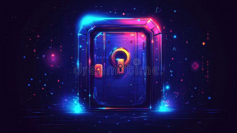 Futuristic Glowing Vault Door with Neon Lights Stock Photo - Image of ...