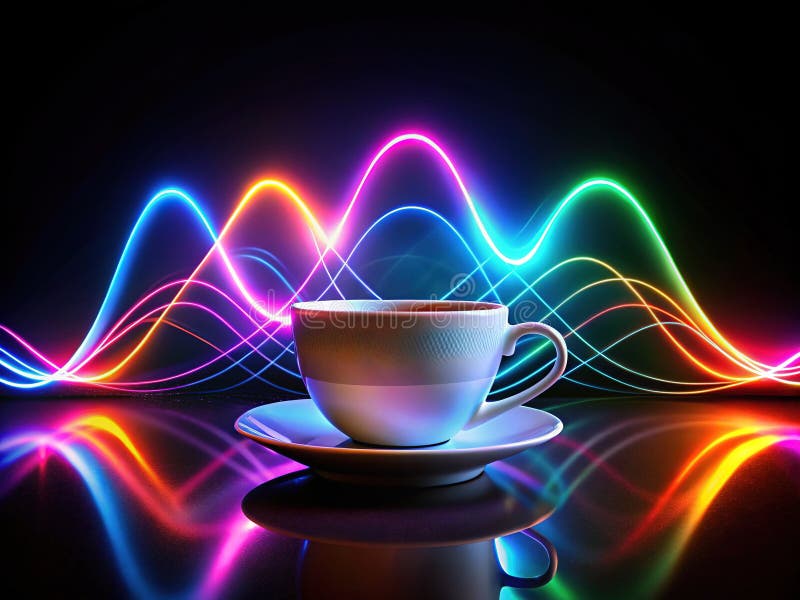 Futuristic Glowing Waveform Teacup Design Abstract Art on a Dark ...