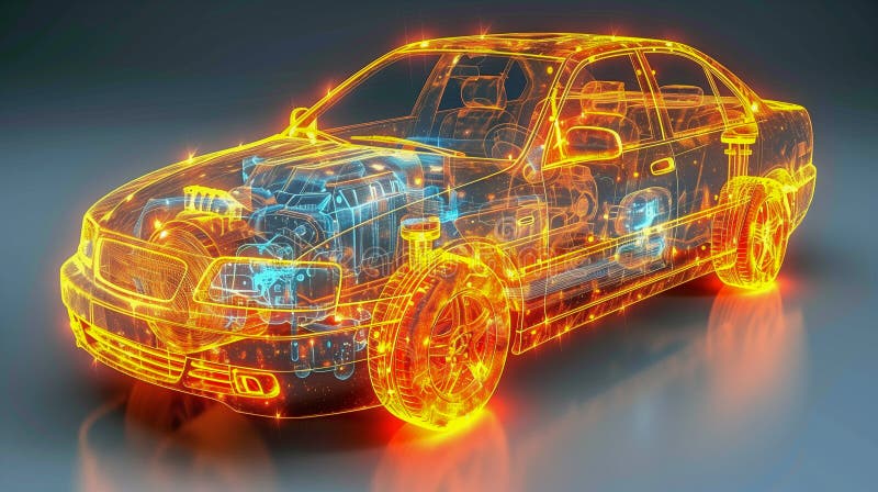 Futuristic Glowing Wireframe Car Showcasing Digital Vehicle Tech Stock ...