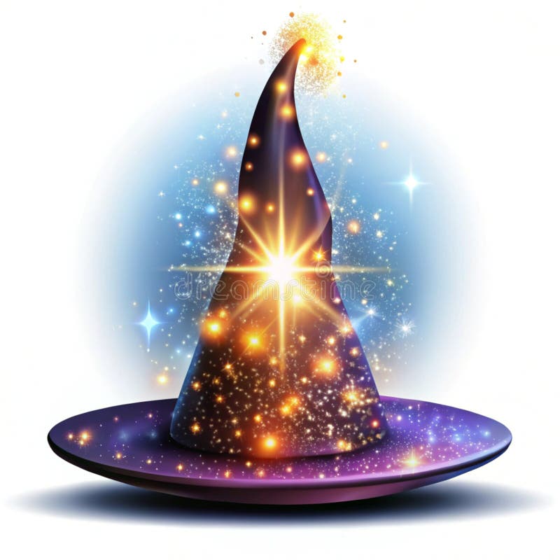 Levitating Glowing Wizardâ€™s Hat with Animated Sparkles Stock ...