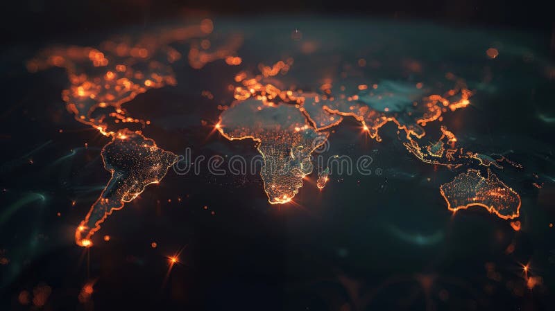 Futuristic Glowing World Map on Dark Background Symbolizing ...