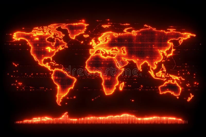 Futuristic Glowing World Map in Red for Technology and Innovation ...