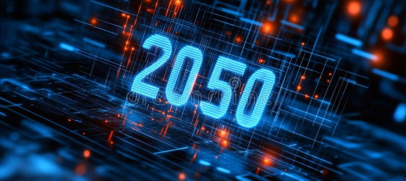 Futuristic Glowing Year 2050 on Digital Technology Background, Concept ...