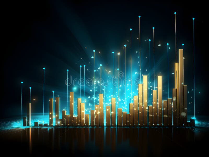 Futuristic Gold Bar Graph with Neon Lights Stock Photo - Image of chart ...