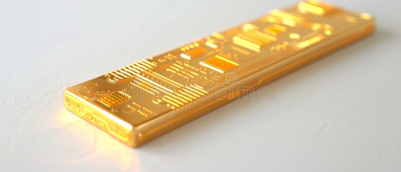Futuristic Gold Bar with Integrated Circuit Patterns Emitting a Soft ...