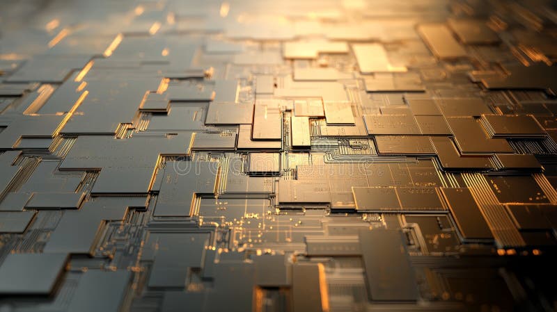 Futuristic Gold and Black Microchip Circuit Board Close-up Representing ...