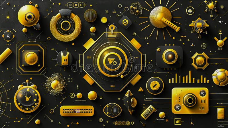 Futuristic Gold and Black Tech Interface Design Stock Illustration ...